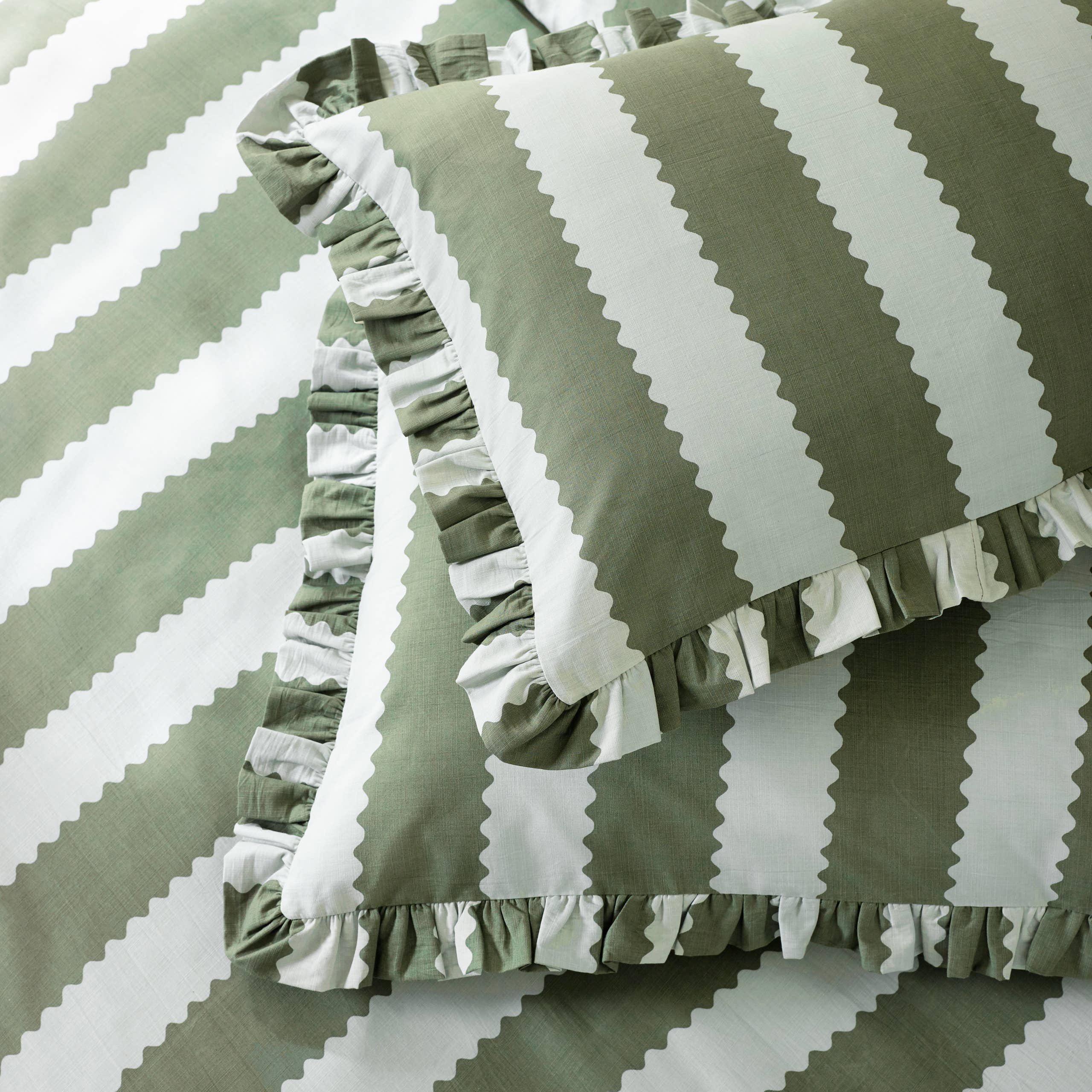 Birdie Stripe Ruffle Duvet Cover Set - Bay Green/Mist | Home Textiles ...